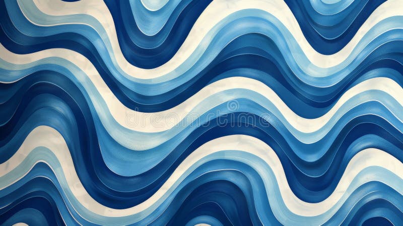 Blue and White Wave Pattern on a Wall Stock Illustration - Illustration ...