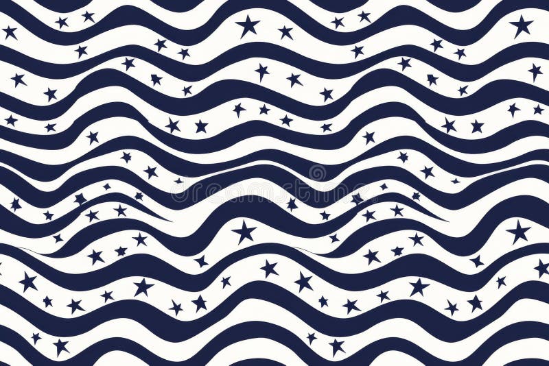 Blue and White Wavy Pattern with Stars Stock Illustration ...