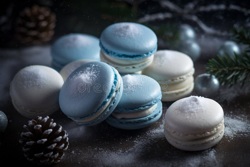 Blue and White Winter French Macaron Sweets. Stock Illustration ...