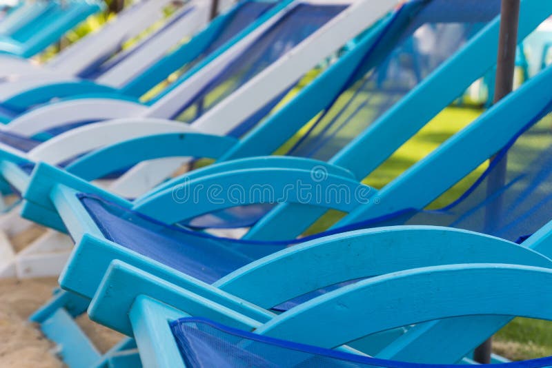 Blue and White Wooden Beach Chair Stock Image - Image of deckchairs ...