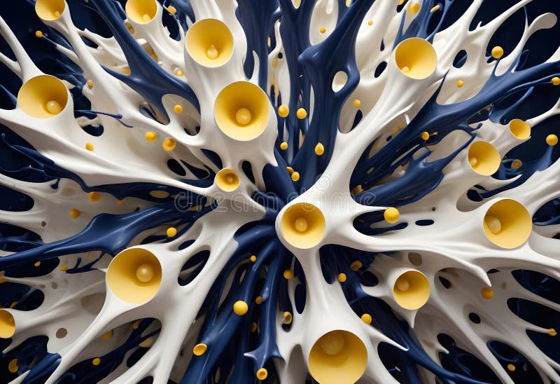 Blue, White, and Yellow Abstract Splash in 3D. Biophilic Design Stock ...
