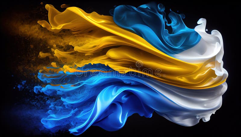Blue, White and Yellow Liquid Smoke Wind Splashing or Exploding on ...