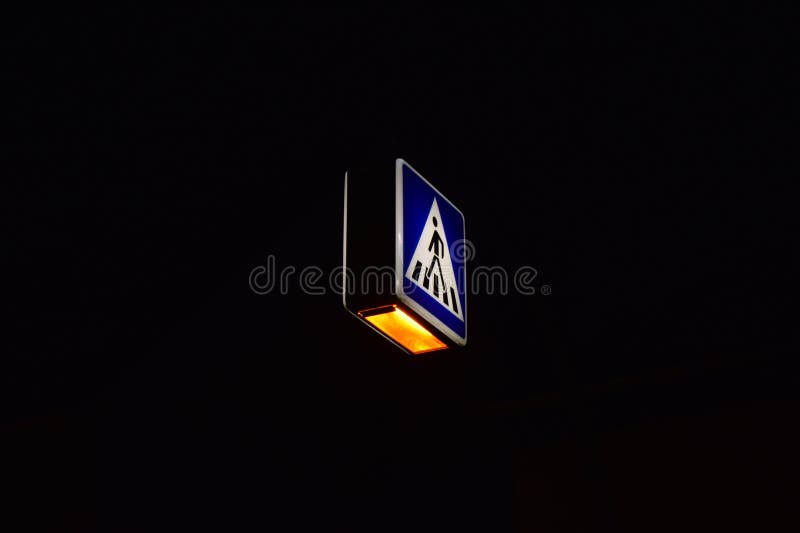Crosswalk sign at night stock illustration. Illustration of signage ...