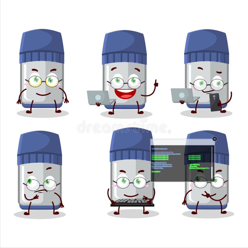 Blue Whiteboard Marker Programmer Cute Cartoon Character with Stock ...