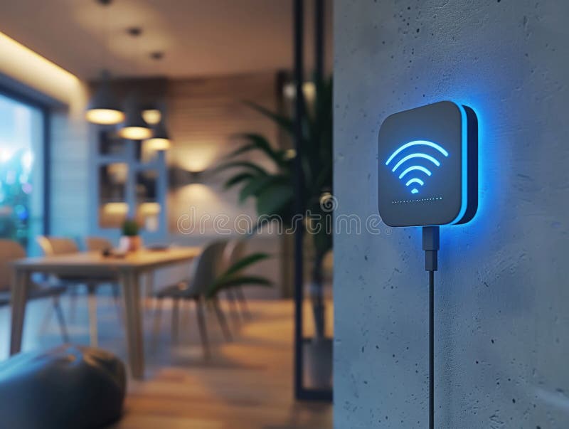 Blue WiFi Extender Icon in a Smart Home Setting Stock Illustration ...