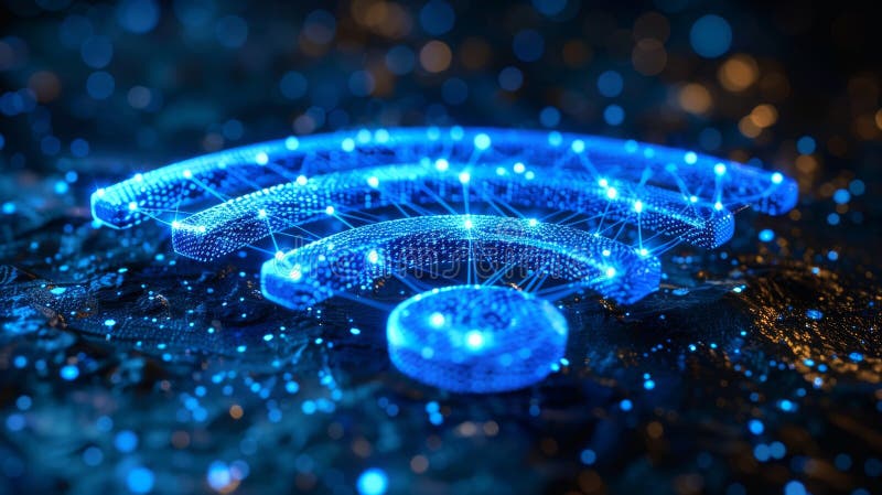A Blue Wifi Signal Icon on a Digital Network Background in the Future ...