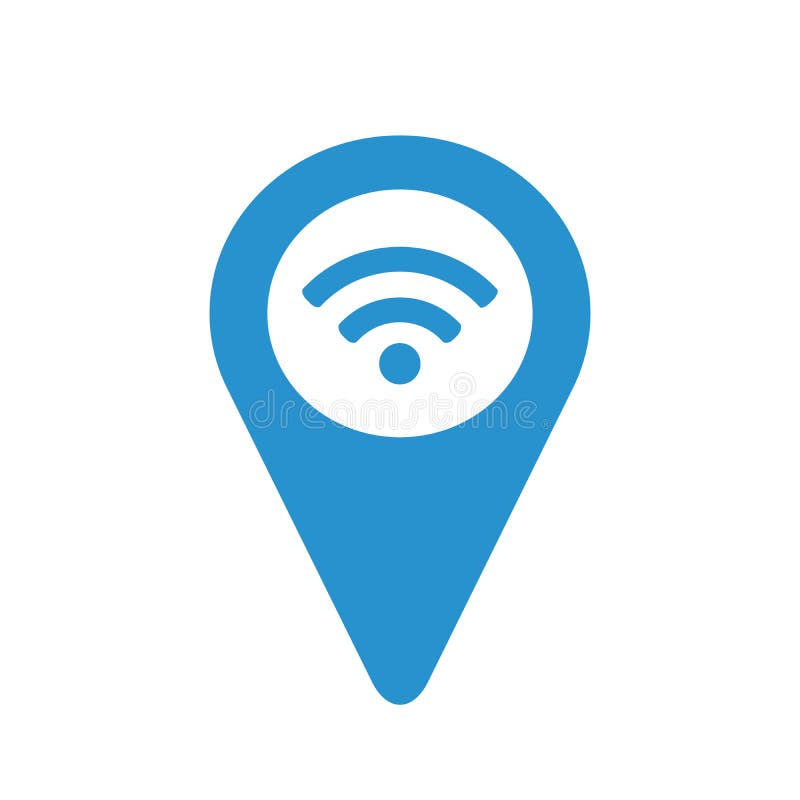 Blue WIFI Symbol with Map Point Isolated on White Background. Vector ...