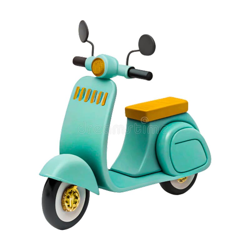A Stylized Turquoise Scooter with a Yellow Seat and Black Mirrors Stock ...
