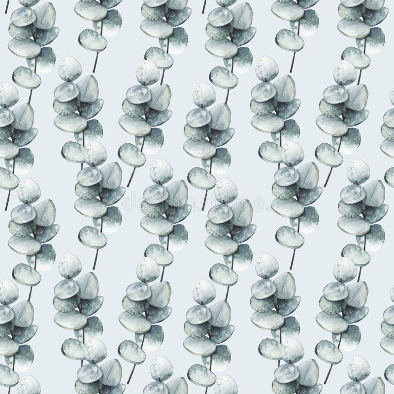 Blue Wild Eucalyptus Twigs and Branches. Watercolor Floral Seamless ...