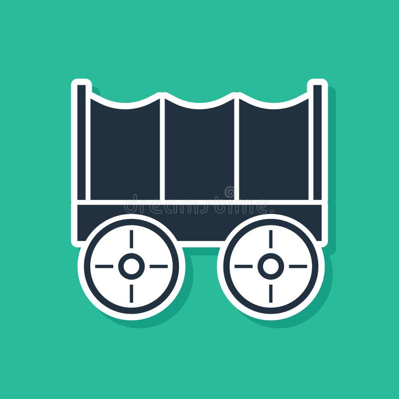 Blue Wild West Covered Wagon Icon Isolated on Green Background. Vector ...