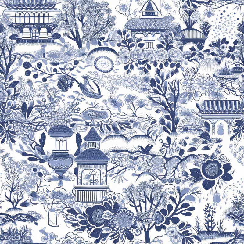 Blue Willow Seamless Pattern, Created with Generative AI Stock ...