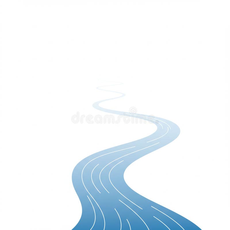 A Blue, Winding Path or Road Extends into the Distance Over a White ...