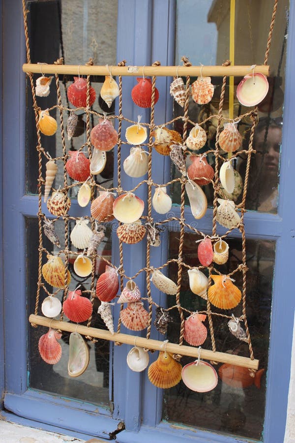 Blue Window Decorated with Sea Shells Stock Image - Image of window ...
