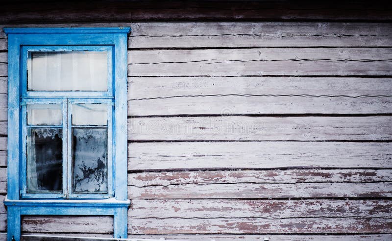 Blue Window on House with Peeling Paint Stock Image - Image of closeup ...