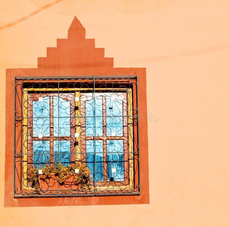 Blue Window in Morocco Africa Old Construction and Brown Wall C Stock ...