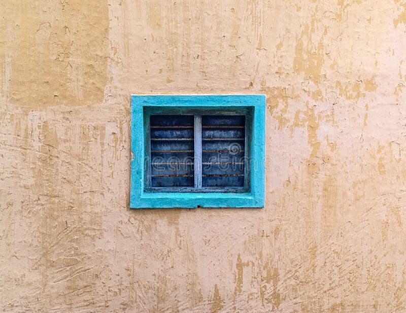 Blue Window in a Painted Wall Editorial Photography - Image of painte ...