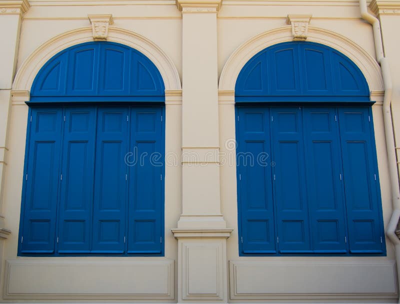 Blue Windows of Antique Building Stock Photo - Image of close, frame ...