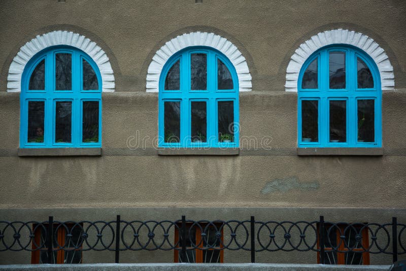 Blue windows. stock photo. Image of balcony, frame, dirty - 80626998