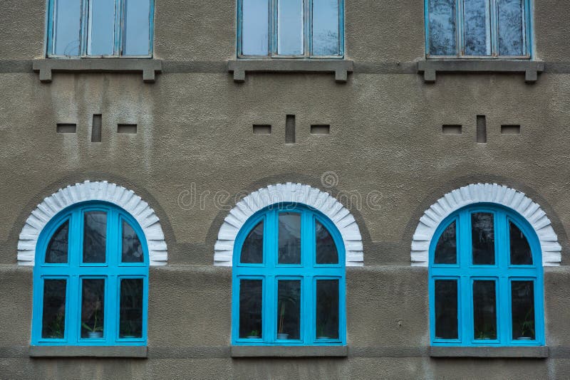 Blue windows. stock photo. Image of architectural, facade - 80627352