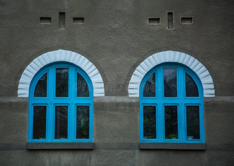 Blue windows. stock image. Image of architectural, decorated - 80628963
