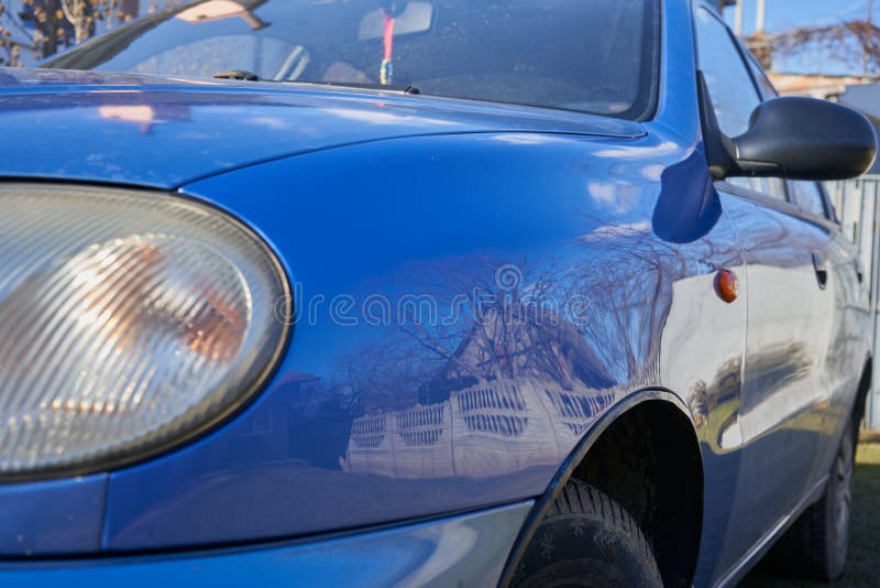Blue Wing of the Car is Polished,painted Front Fenders of a Car ...