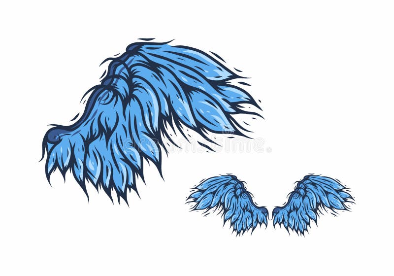 Blue Wings Illustration Drawing Stock Vector - Illustration of color ...