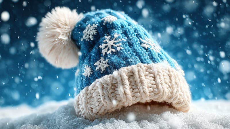 Blue Winter Hat with White Pom Pom on a Plain White Background, Studio ...