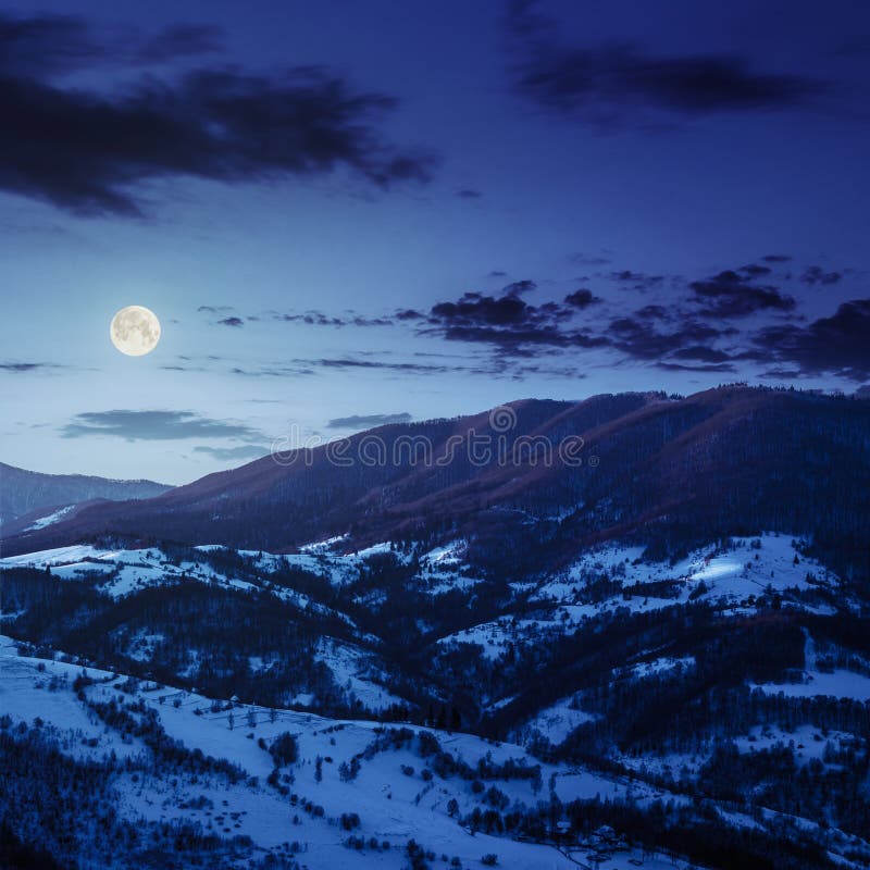 Blue Winter Night in Mountains Village Stock Photo - Image of blue ...