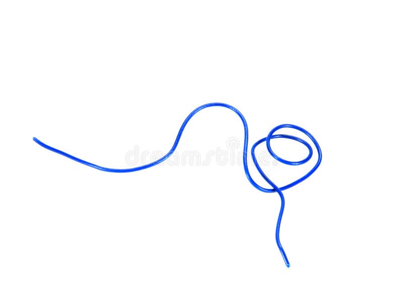 Close-up Single Blue Line Power Cable Isolated on White Background ...