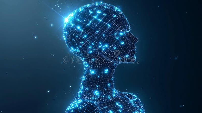 Blue Wire-frame Portrait Head Close-up Stock Illustration ...