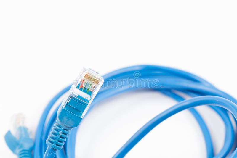 Blue Wired LAN Cable on White Stock Photo - Image of technology ...