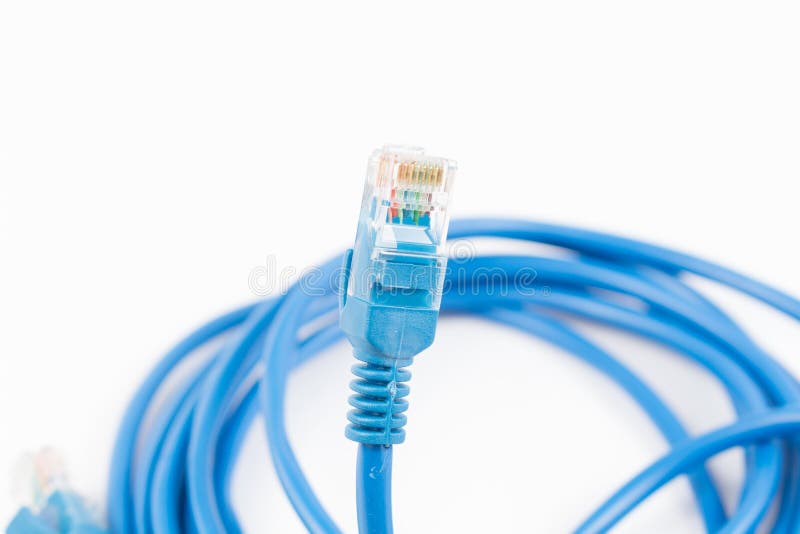 Blue Wired LAN Cable on White Stock Photo - Image of electric, computer ...
