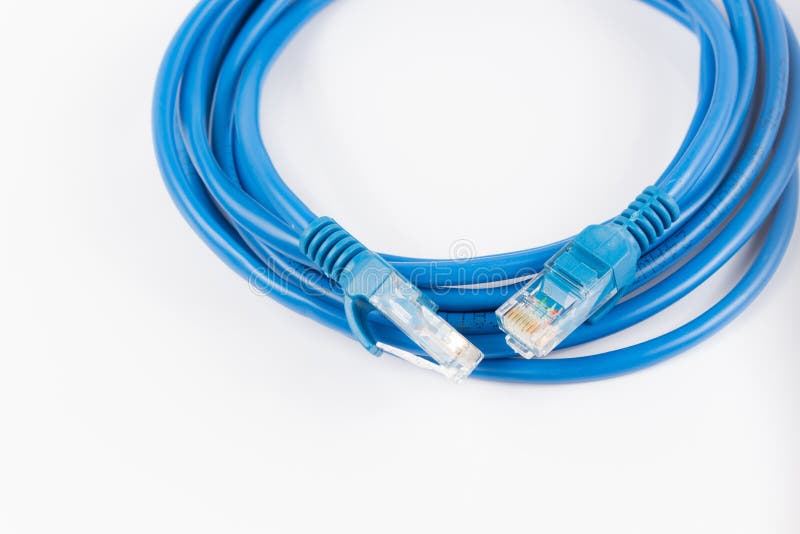Blue Wired LAN Cable on White Stock Image - Image of cord, equipment ...