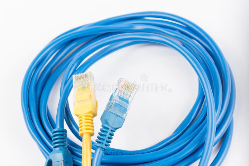 Blue Wired LAN Cable on White Stock Photo - Image of computer, cables ...