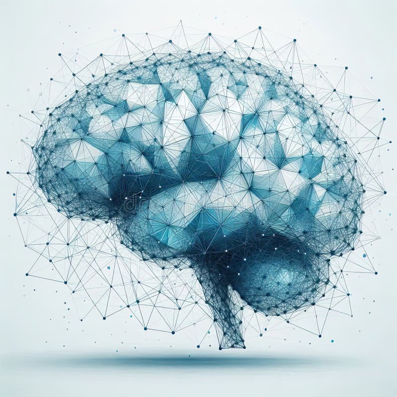 3D Wireframe Brain Illustration on Dark Blue Graphic Layout Stock ...