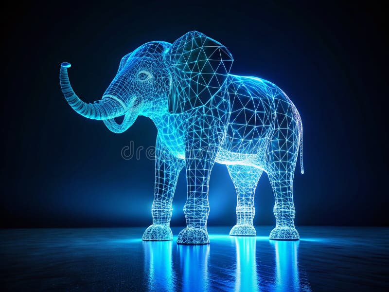 Blue Wireframe Digital Elephant on Reflective Surface a Stunning ...
