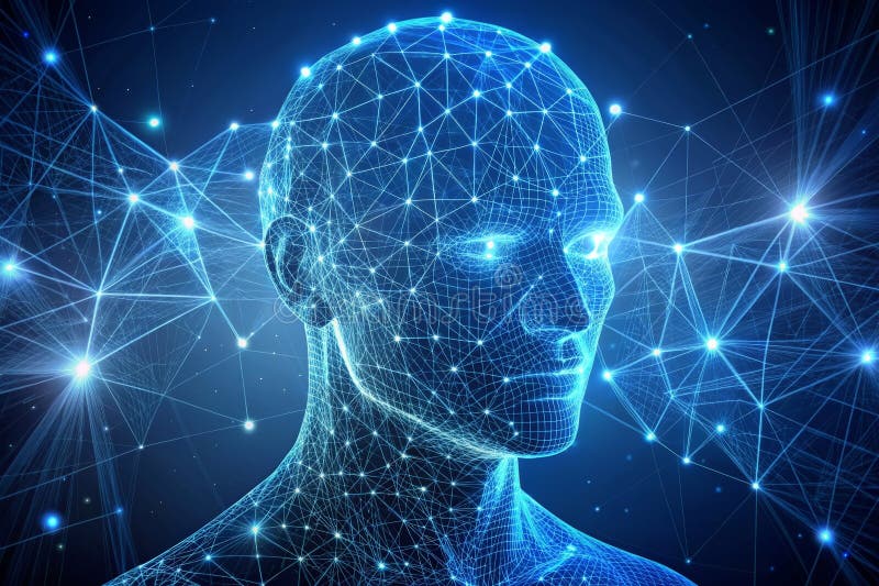 A Blue Wireframe Head on a Dark Background Stock Illustration ...