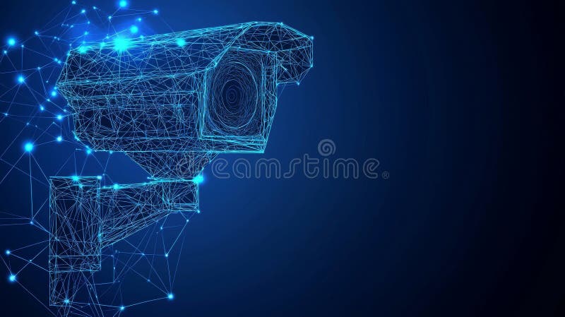 Blue Wireframe Mesh of a CCTV Security Camera. Stock Photo - Image of ...