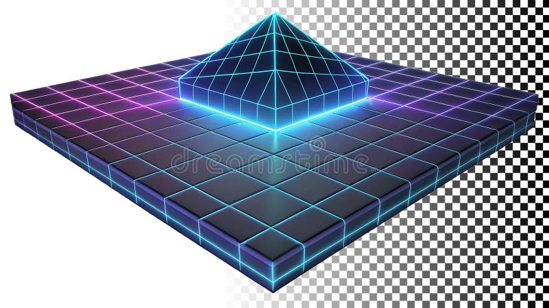Blue Wireframe Pyramid on Grid, Digital Technology Architecture Png ...