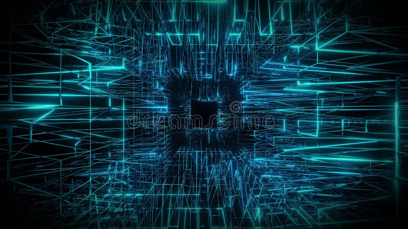 Blue Wireframe Visual Design Background 3d Rendering Stock Illustration ...