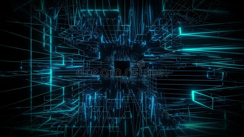 Blue Wireframe Visual Design Background 3d Rendering Stock Illustration ...