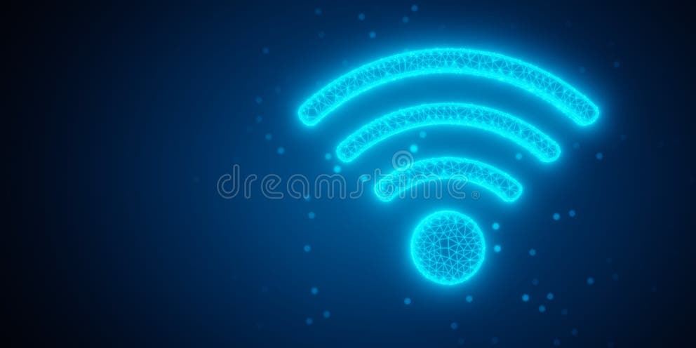 Blue Wireframe Wifi Symbol Object Shape Over Blue Gradient Background ...