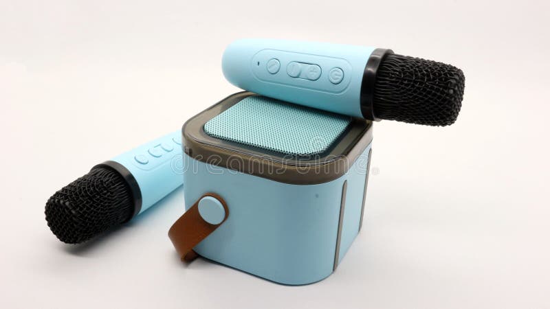 Blue Wireless Bluetooth Microphone and Speaker Stock Image - Image of ...