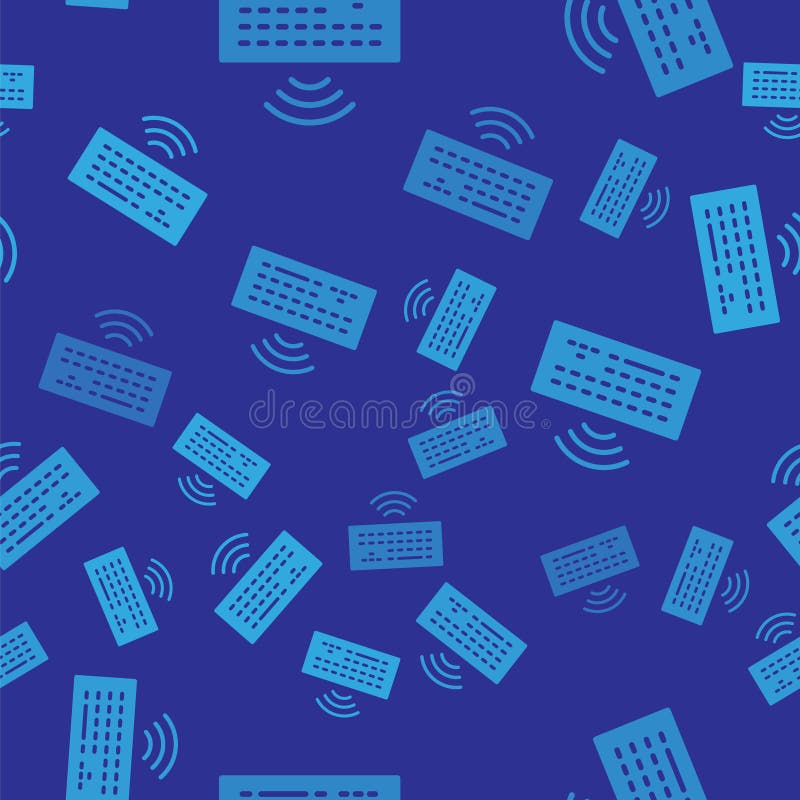 Blue Wireless Computer Keyboard Icon Isolated Seamless Pattern on Blue ...