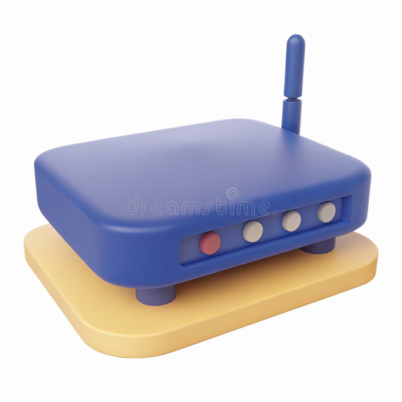 Blue Wireless Router with Antenna on Yellow Base Minimal 3D ...