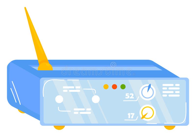 Blue Wireless Router with Lights and Antenna. Home Internet Equipment ...