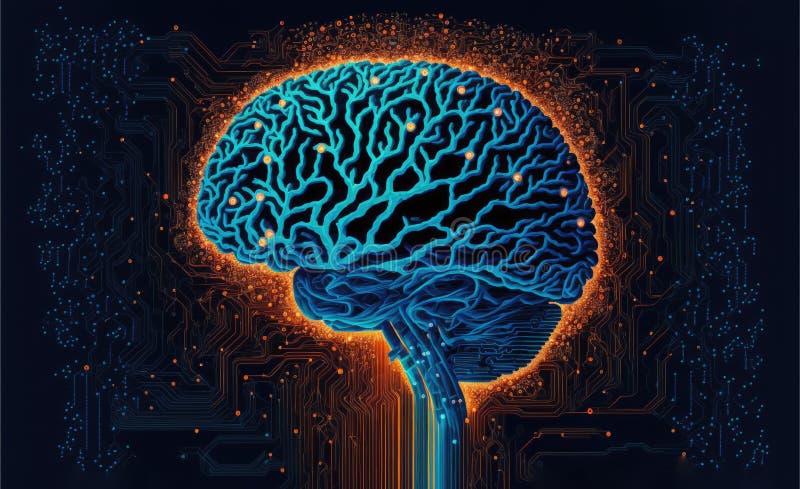 Blue Wires Brain with a Neural Network .Artificial Intelligence ...
