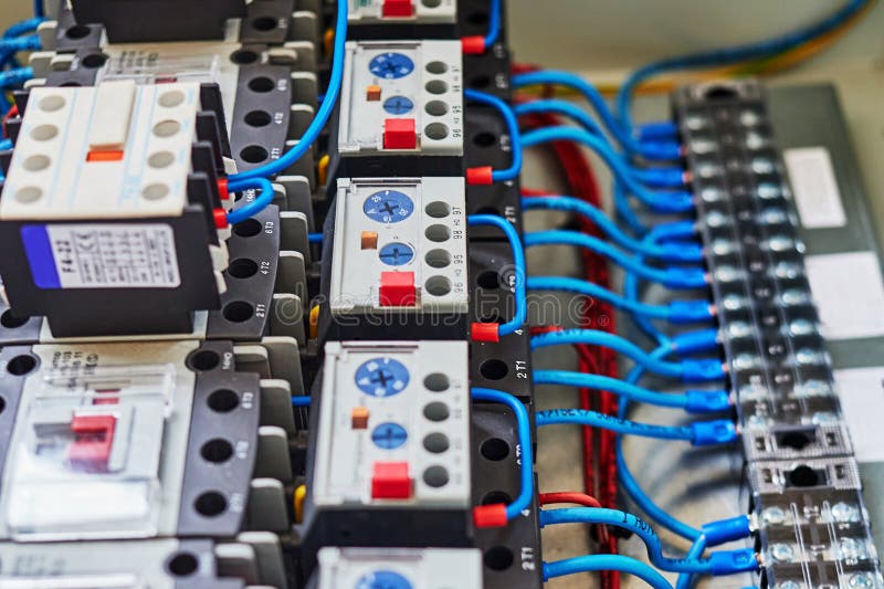 Blue Wires Connected To the Contact Strip and Relays Stock Photo ...