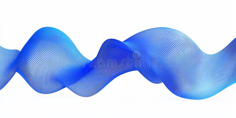 Blue Wispy Ribbon Effect on White Backdrop, Horizontal Flow with Varied ...