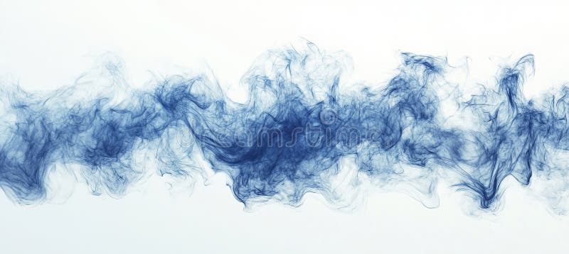 Blue Wispy Ribbon Effect on White Backdrop, Horizontal Movement, Varied ...